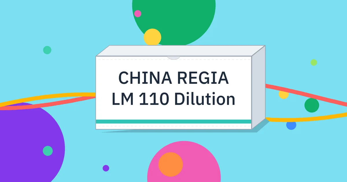 Symbolbild: Packung mit der Aufschrift CHINA REGIA LM 110 Dilution (PZN 12814570) – Verfügbarkeit und Bezug in Apotheken in Frankfurt am Main