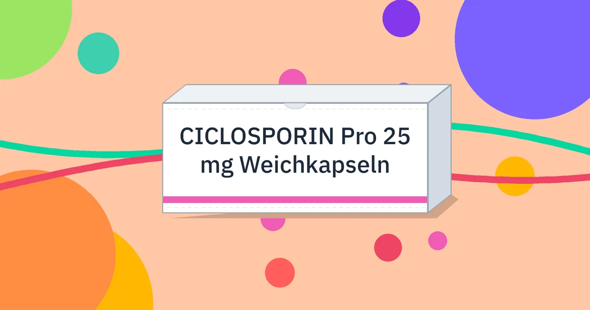 Symbolbild: Packung mit der Aufschrift CICLOSPORIN Pro 25 mg Weichkapseln (PZN 16223038) – Verfügbarkeit und Bezug in Apotheken in Frankfurt am Main
