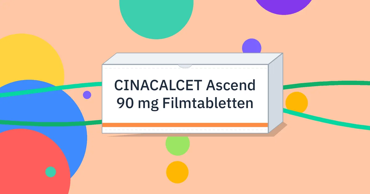 Symbolbild: Packung mit der Aufschrift CINACALCET Ascend 90 mg Filmtabletten (PZN 16127346) – Verfügbarkeit und Bezug in Apotheken in Frankfurt am Main