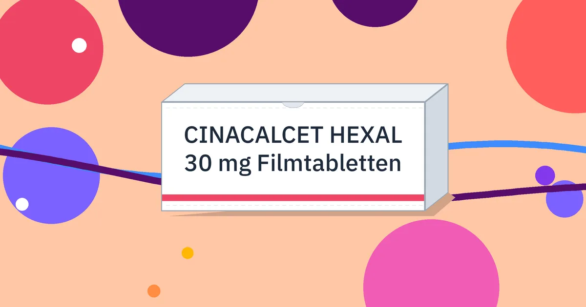Symbolbild: Packung mit der Aufschrift CINACALCET HEXAL 30 mg Filmtabletten (PZN 16166122) – Verfügbarkeit und Bezug in Apotheken in Frankfurt am Main