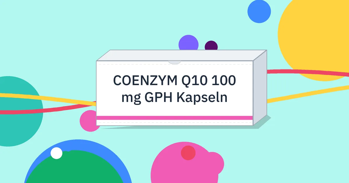 Symbolbild: Packung mit der Aufschrift COENZYM Q10 100 mg GPH Kapseln (PZN 06832730) – Verfügbarkeit und Bezug in Apotheken in Frankfurt am Main