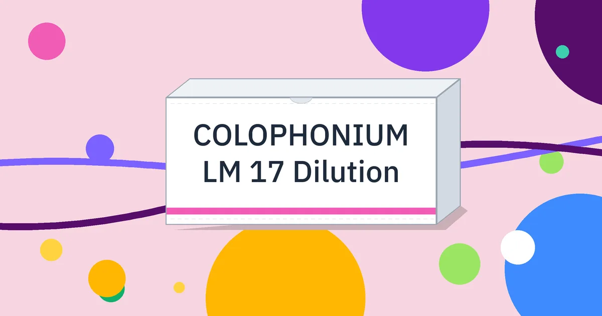 Symbolbild: Packung mit der Aufschrift COLOPHONIUM LM 17 Dilution (PZN 13448340) – Verfügbarkeit und Bezug in Apotheken in Frankfurt am Main