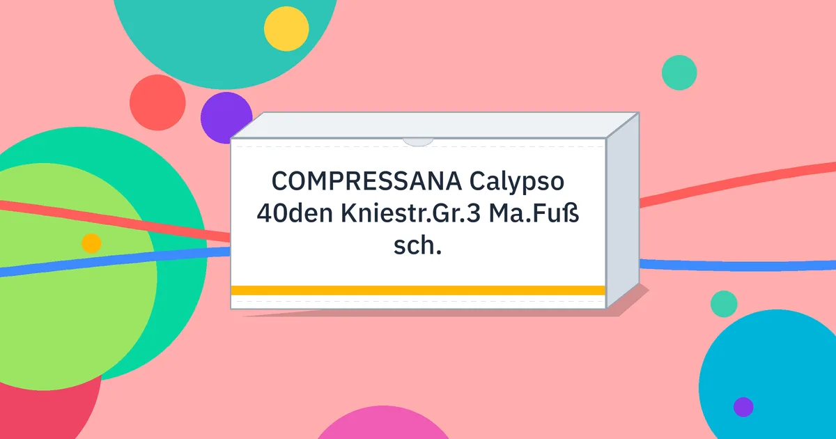 Symbolbild: Packung mit der Aufschrift COMPRESSANA Calypso 40den Kniestr.Gr.3 Ma.Fuß sch. (PZN 01880227) – Verfügbarkeit und Bezug in Apotheken in Frankfurt am Main
