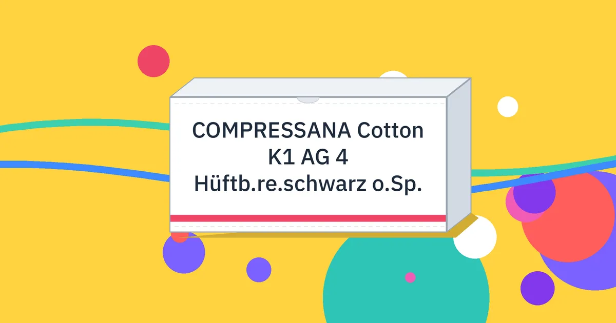 Symbolbild: Packung mit der Aufschrift COMPRESSANA Cotton K1 AG 4 Hüftb.re.schwarz o.Sp. (PZN 12980601) – Verfügbarkeit und Bezug in Apotheken in Frankfurt am Main