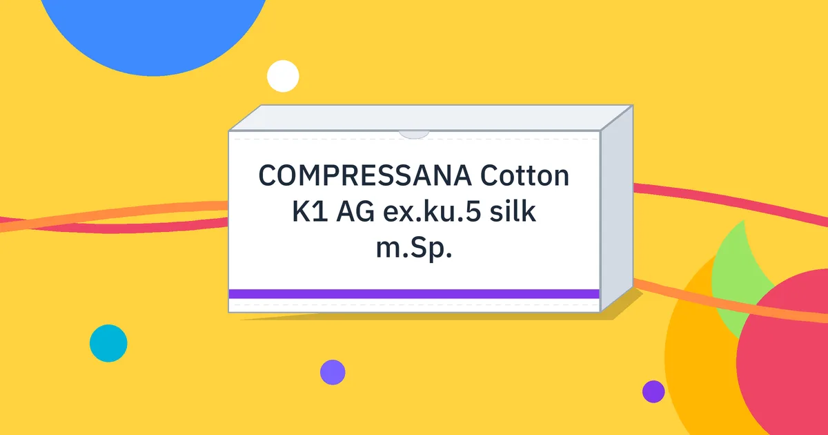 Symbolbild: Packung mit der Aufschrift COMPRESSANA Cotton K1 AG ex.ku.5 silk m.Sp. (PZN 11395289) – Verfügbarkeit und Bezug in Apotheken in Frankfurt am Main