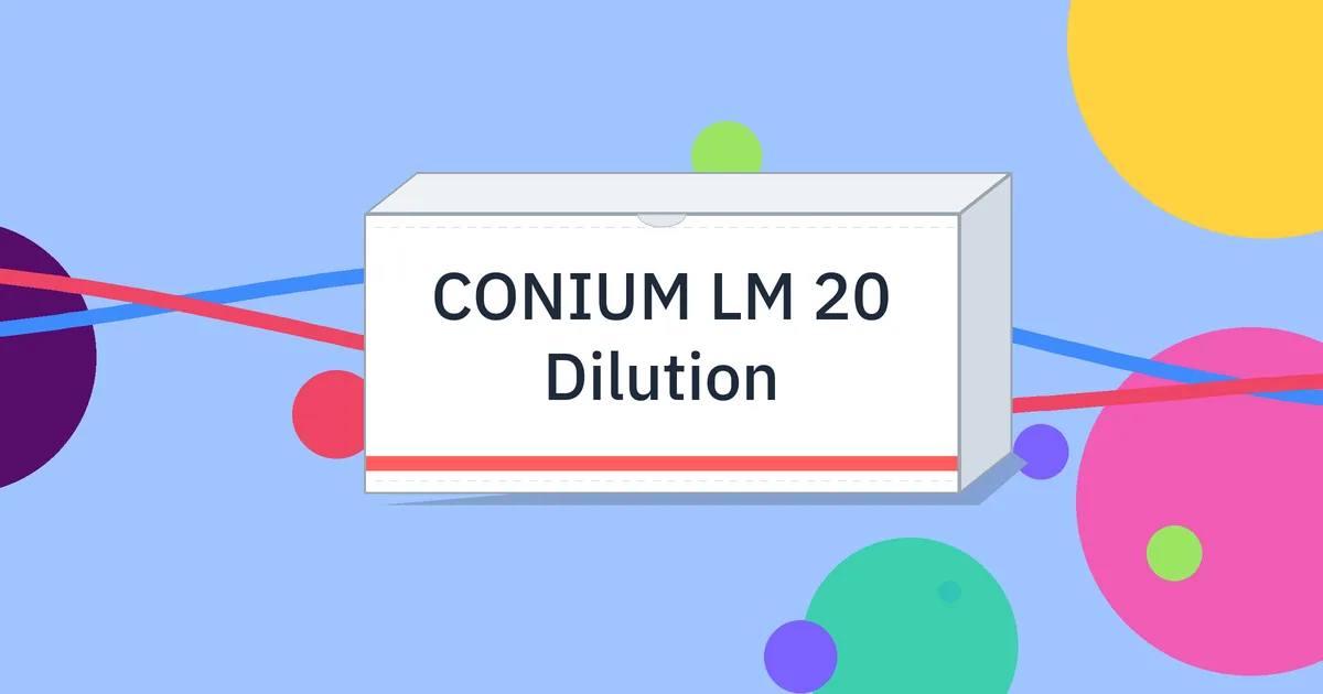 Symbolbild: Packung mit der Aufschrift CONIUM LM 20 Dilution (PZN 12833159) – Verfügbarkeit und Bezug in Apotheken in Frankfurt am Main