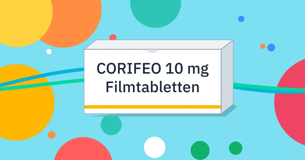 Symbolbild: Packung mit der Aufschrift CORIFEO 10 mg Filmtabletten (PZN 01316805) – Verfügbarkeit und Bezug in Apotheken in Frankfurt am Main