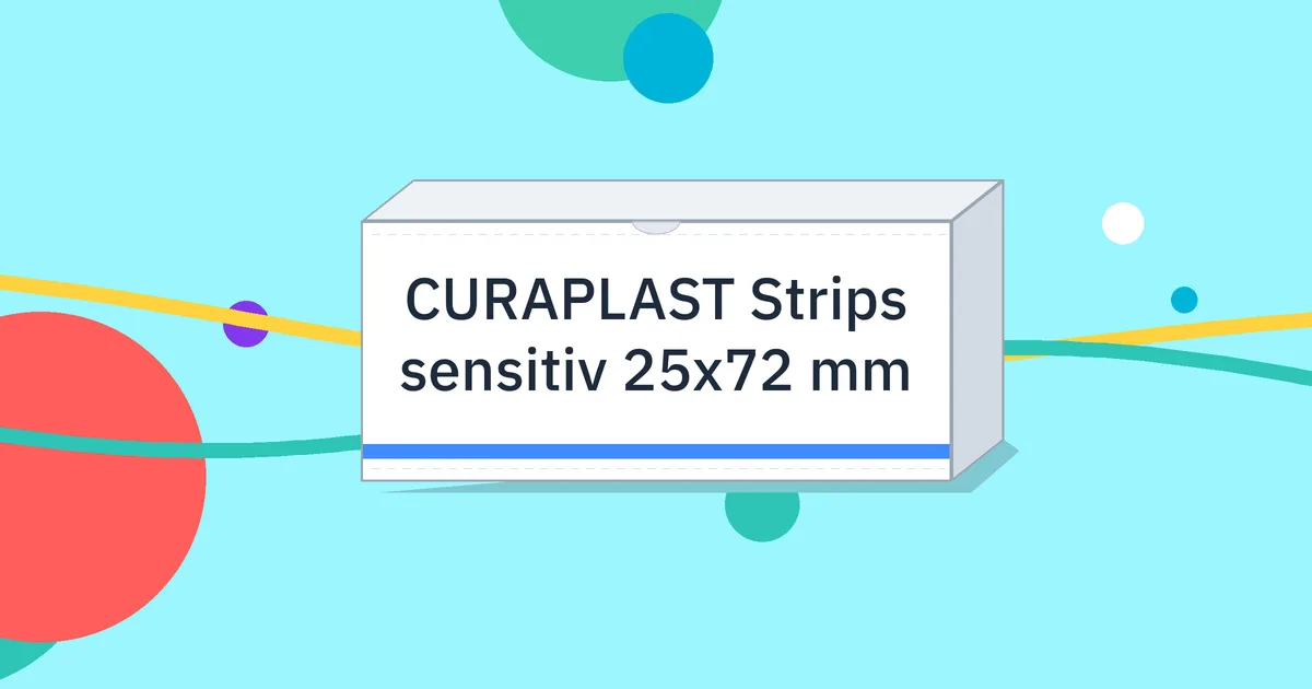 Symbolbild: Packung mit der Aufschrift CURAPLAST Strips sensitiv 25x72 mm (PZN 15997571) – Verfügbarkeit und Bezug in Apotheken in Frankfurt am Main