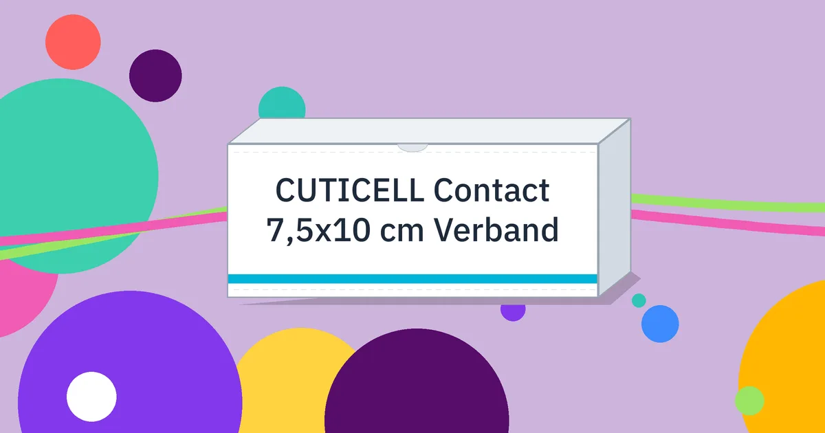 Symbolbild: Packung mit der Aufschrift CUTICELL Contact 7,5x10 cm Verband (PZN 19462275) – Verfügbarkeit und Bezug in Apotheken in Frankfurt am Main