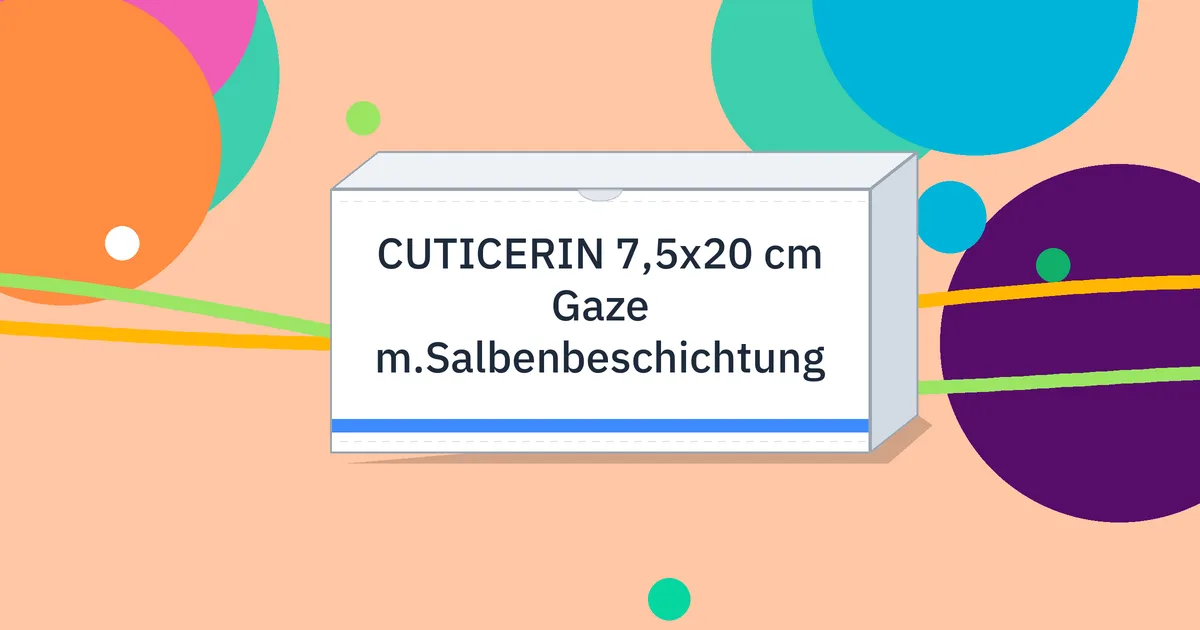 Symbolbild: Packung mit der Aufschrift CUTICERIN 7,5x20 cm Gaze m.Salbenbeschichtung (PZN 20168374) – Verfügbarkeit und Bezug in Apotheken in Frankfurt am Main