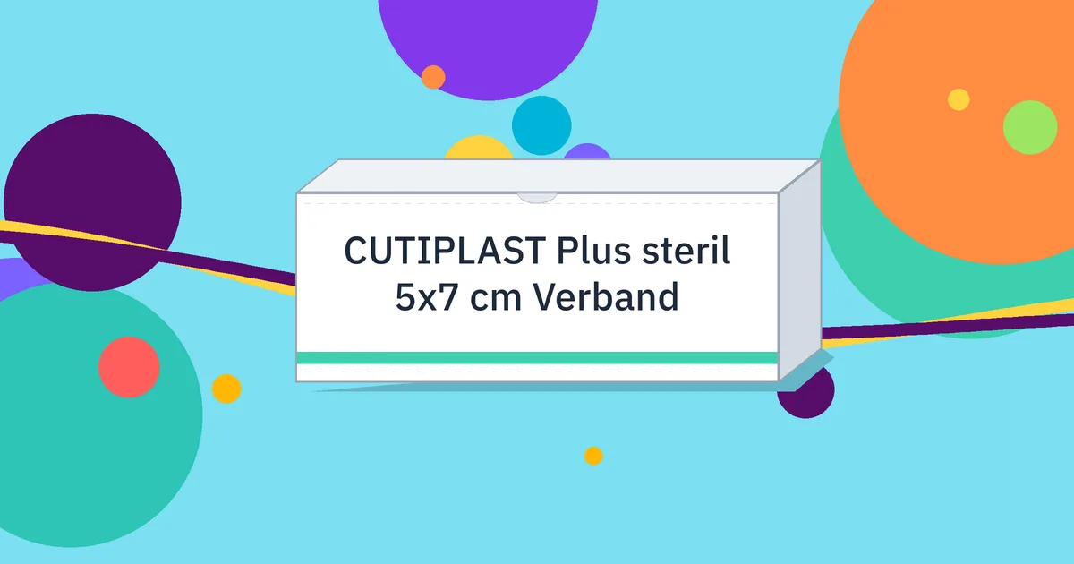 Symbolbild: Packung mit der Aufschrift CUTIPLAST Plus steril 5x7 cm Verband (PZN 09755734) – Verfügbarkeit und Bezug in Apotheken in Frankfurt am Main