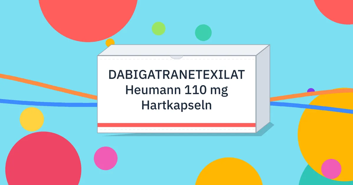 Symbolbild: Packung mit der Aufschrift DABIGATRANETEXILAT Heumann 110 mg Hartkapseln (PZN 18486256) – Verfügbarkeit und Bezug in Apotheken in Frankfurt am Main