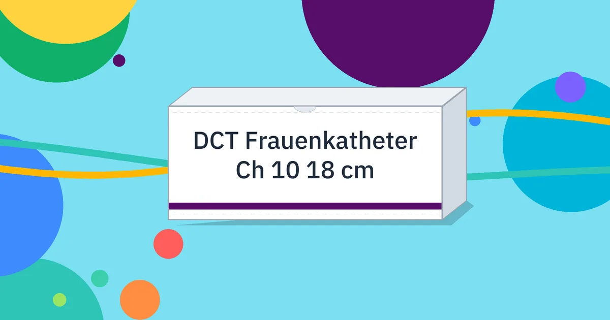 Symbolbild: Packung mit der Aufschrift DCT Frauenkatheter Ch 10 18 cm (PZN 09787289) – Verfügbarkeit und Bezug in Apotheken in Frankfurt am Main