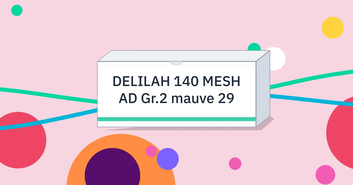 Symbolbild: Packung mit der Aufschrift DELILAH 140 MESH AD Gr.2 mauve 29 (PZN 13849240) – Verfügbarkeit und Bezug in Apotheken in Frankfurt am Main