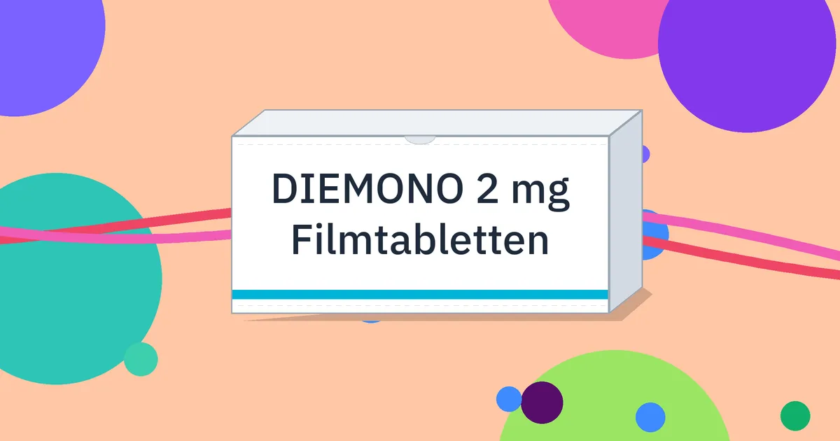 Symbolbild: Packung mit der Aufschrift DIEMONO 2 mg Filmtabletten (PZN 15891832) – Verfügbarkeit und Bezug in Apotheken in Frankfurt am Main