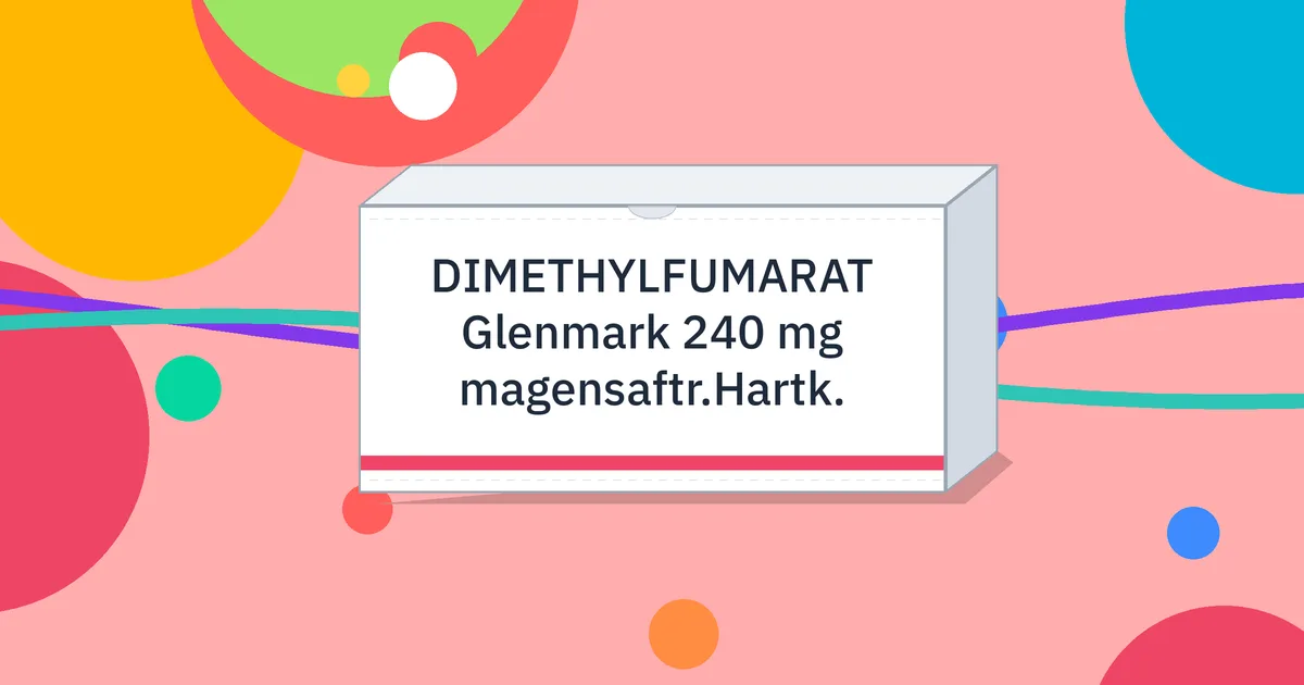 Symbolbild: Packung mit der Aufschrift DIMETHYLFUMARAT Glenmark 240 mg magensaftr.Hartk. (PZN 18792639) – Verfügbarkeit und Bezug in Apotheken in Frankfurt am Main