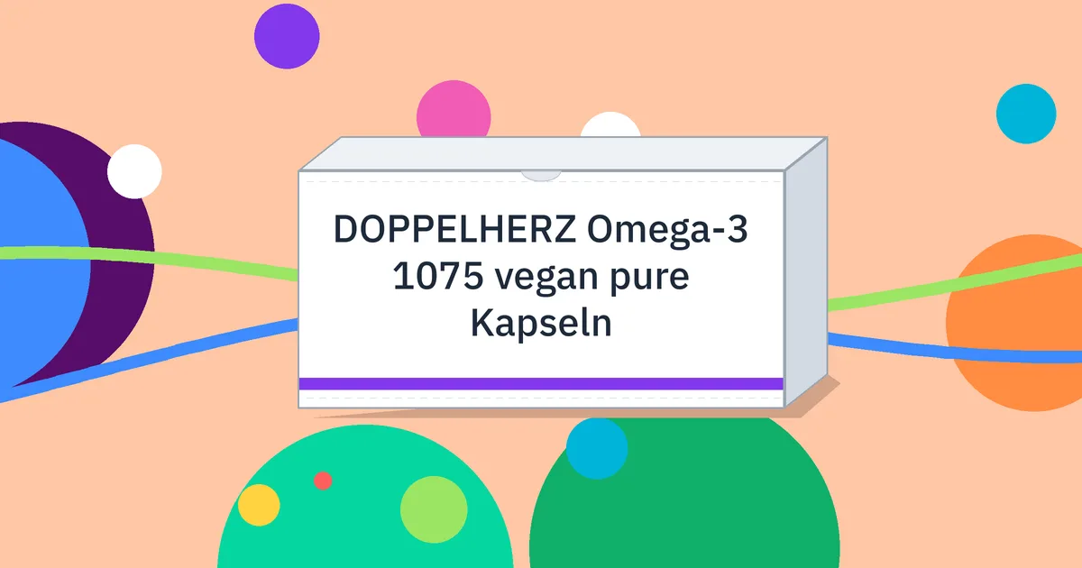 Symbolbild: Packung mit der Aufschrift DOPPELHERZ Omega-3 1075 vegan pure Kapseln (PZN 17261503) – Verfügbarkeit und Bezug in Apotheken in Frankfurt am Main