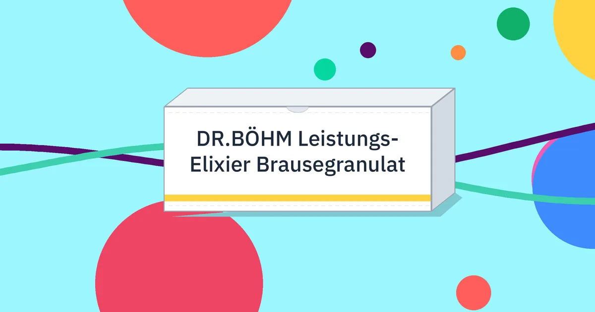 Symbolbild: Packung mit der Aufschrift DR.BÖHM Leistungs-Elixier Brausegranulat (PZN 13164542) – Verfügbarkeit und Bezug in Apotheken in Frankfurt am Main