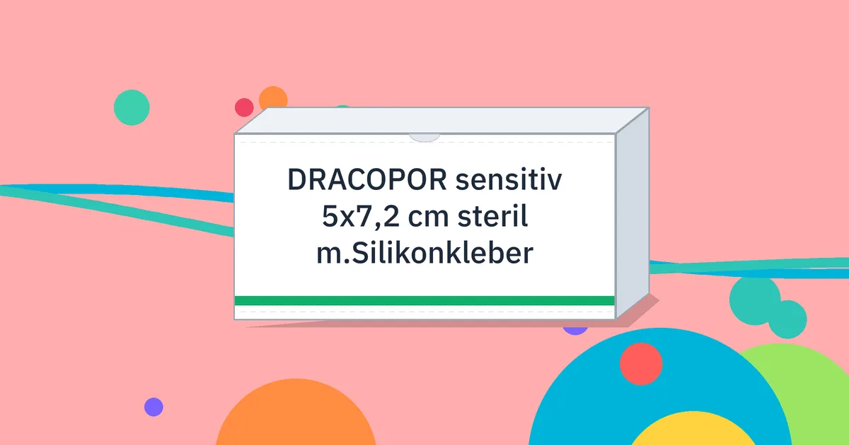 Symbolbild: Packung mit der Aufschrift DRACOPOR sensitiv 5x7,2 cm steril m.Silikonkleber (PZN 17183111) – Verfügbarkeit und Bezug in Apotheken in Frankfurt am Main