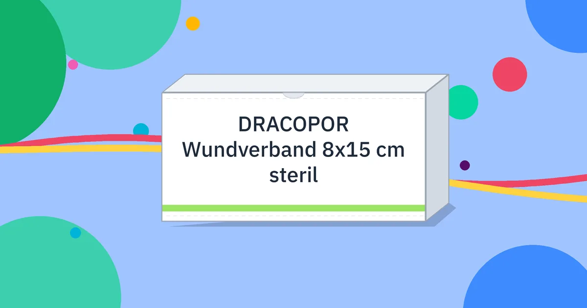 Symbolbild: Packung mit der Aufschrift DRACOPOR Wundverband 8x15 cm steril (PZN 12749111) – Verfügbarkeit und Bezug in Apotheken in Frankfurt am Main