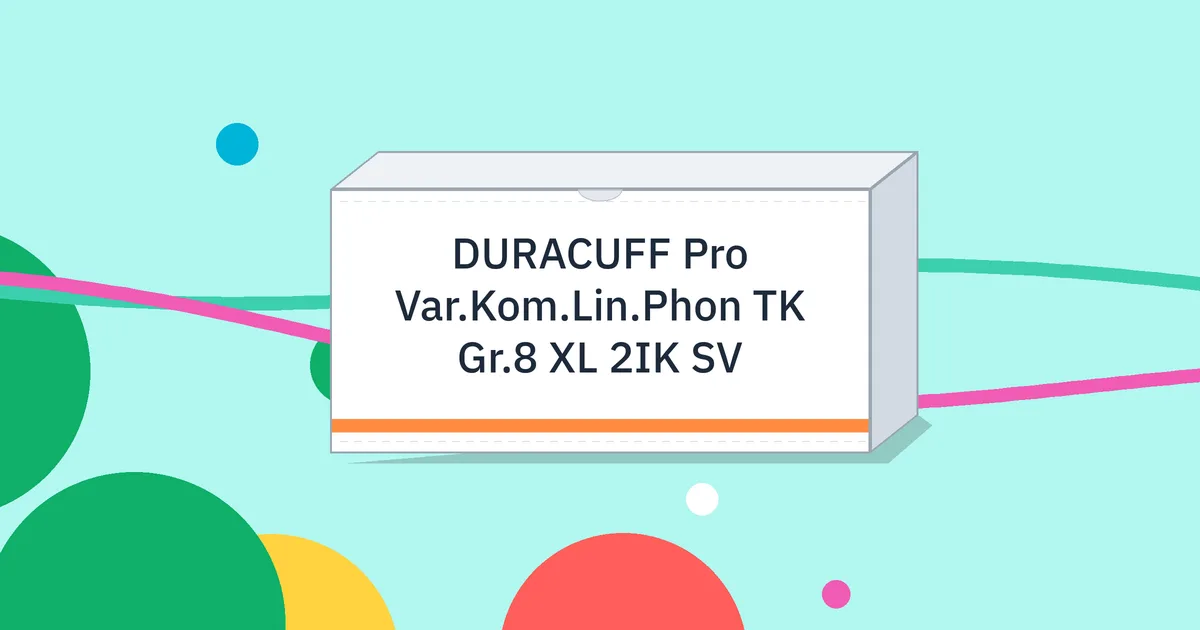 Symbolbild: Packung mit der Aufschrift DURACUFF Pro Var.Kom.Lin.Phon TK Gr.8 XL 2IK SV (PZN 19245750) – Verfügbarkeit und Bezug in Apotheken in Frankfurt am Main