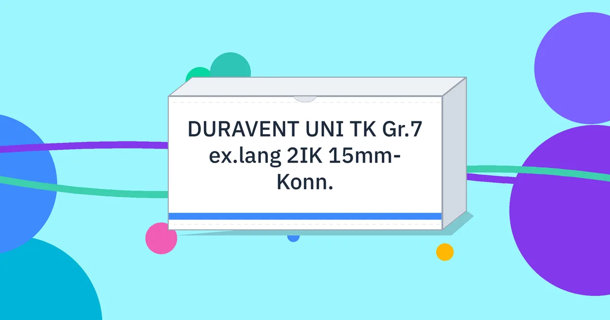 Symbolbild: Packung mit der Aufschrift DURAVENT UNI TK Gr.7 ex.lang 2IK 15mm-Konn. (PZN 04464305) – Verfügbarkeit und Bezug in Apotheken in Frankfurt am Main