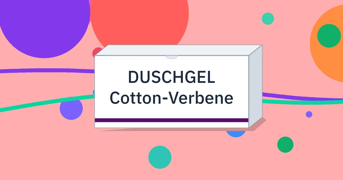 Symbolbild: Packung mit der Aufschrift DUSCHGEL Cotton-Verbene (PZN 17994022) – Verfügbarkeit und Bezug in Apotheken in Frankfurt am Main