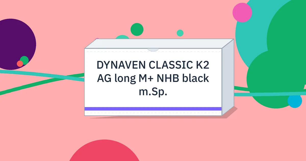Symbolbild: Packung mit der Aufschrift DYNAVEN CLASSIC K2 AG long M+ NHB black m.Sp. (PZN 18418645) – Verfügbarkeit und Bezug in Apotheken in Frankfurt am Main