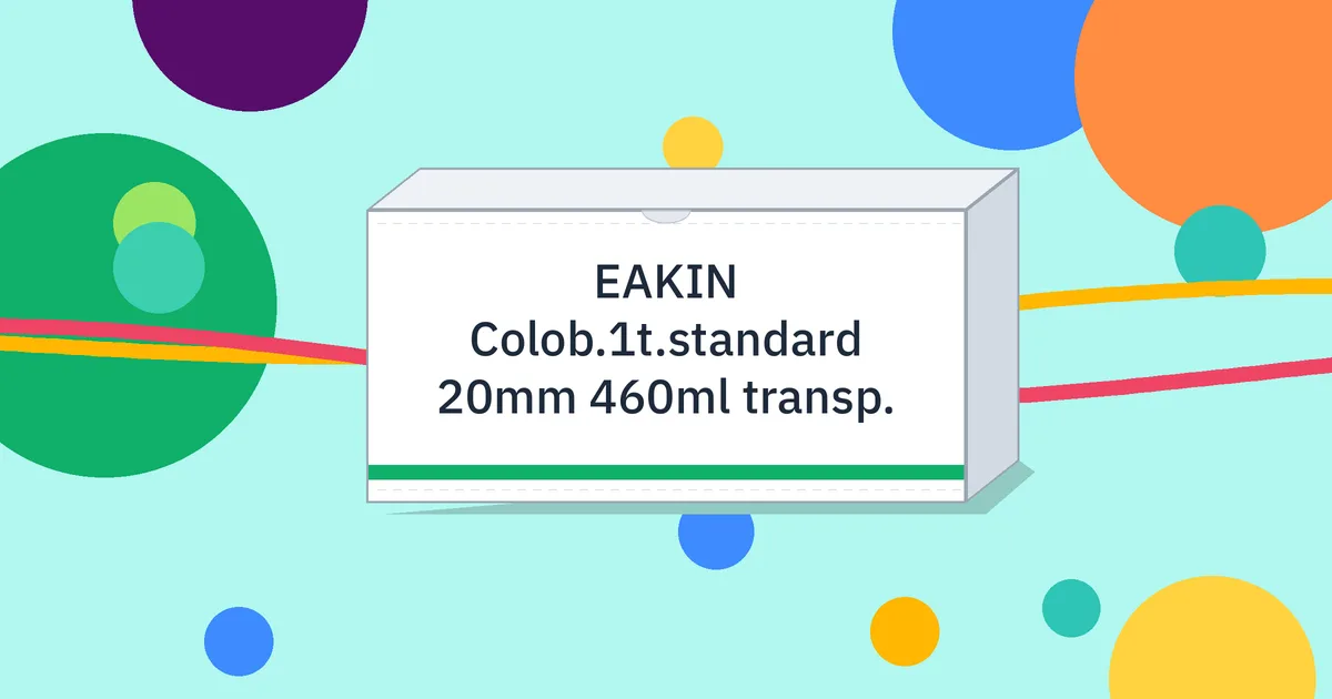 Symbolbild: Packung mit der Aufschrift EAKIN Colob.1t.standard 20mm 460ml transp. (PZN 09642349) – Verfügbarkeit und Bezug in Apotheken in Frankfurt am Main