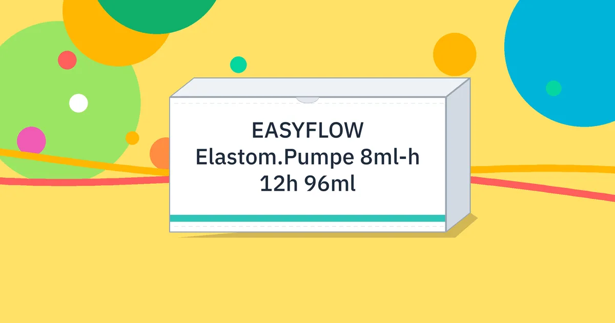 Symbolbild: Packung mit der Aufschrift EASYFLOW Elastom.Pumpe 8ml-h 12h 96ml (PZN 18095538) – Verfügbarkeit und Bezug in Apotheken in Frankfurt am Main