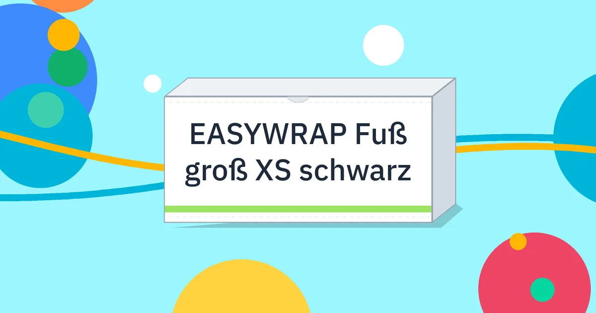 Symbolbild: Packung mit der Aufschrift EASYWRAP Fuß groß XS schwarz (PZN 18748472) – Verfügbarkeit und Bezug in Apotheken in Frankfurt am Main