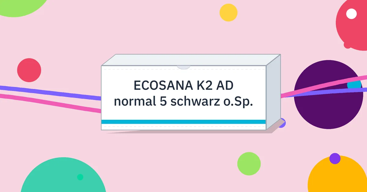 Symbolbild: Packung mit der Aufschrift ECOSANA K2 AD normal 5 schwarz o.Sp. (PZN 01347929) – Verfügbarkeit und Bezug in Apotheken in Frankfurt am Main
