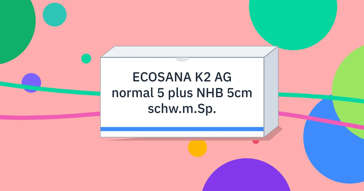 Symbolbild: Packung mit der Aufschrift ECOSANA K2 AG normal 5 plus NHB 5cm schw.m.Sp. (PZN 01462263) – Verfügbarkeit und Bezug in Apotheken in Frankfurt am Main
