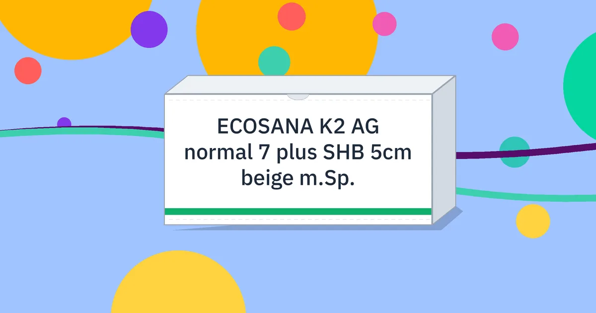 Symbolbild: Packung mit der Aufschrift ECOSANA K2 AG normal 7 plus SHB 5cm beige m.Sp. (PZN 01530898) – Verfügbarkeit und Bezug in Apotheken in Frankfurt am Main