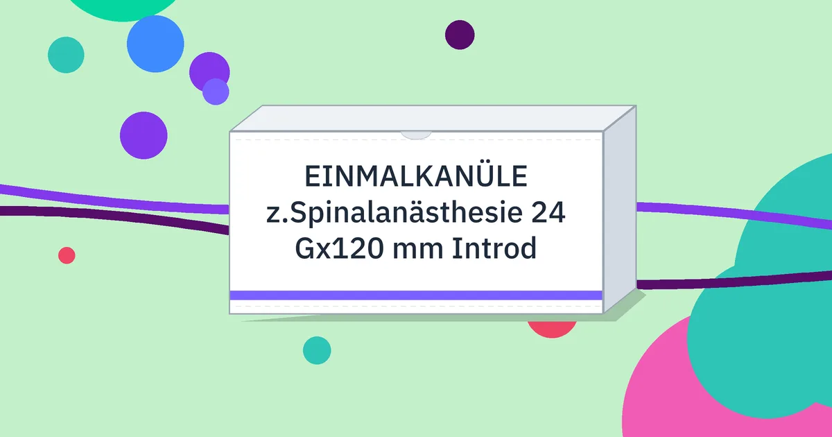 Symbolbild: Packung mit der Aufschrift EINMALKANÜLE z.Spinalanästhesie 24 Gx120 mm Introd (PZN 15618071) – Verfügbarkeit und Bezug in Apotheken in Frankfurt am Main