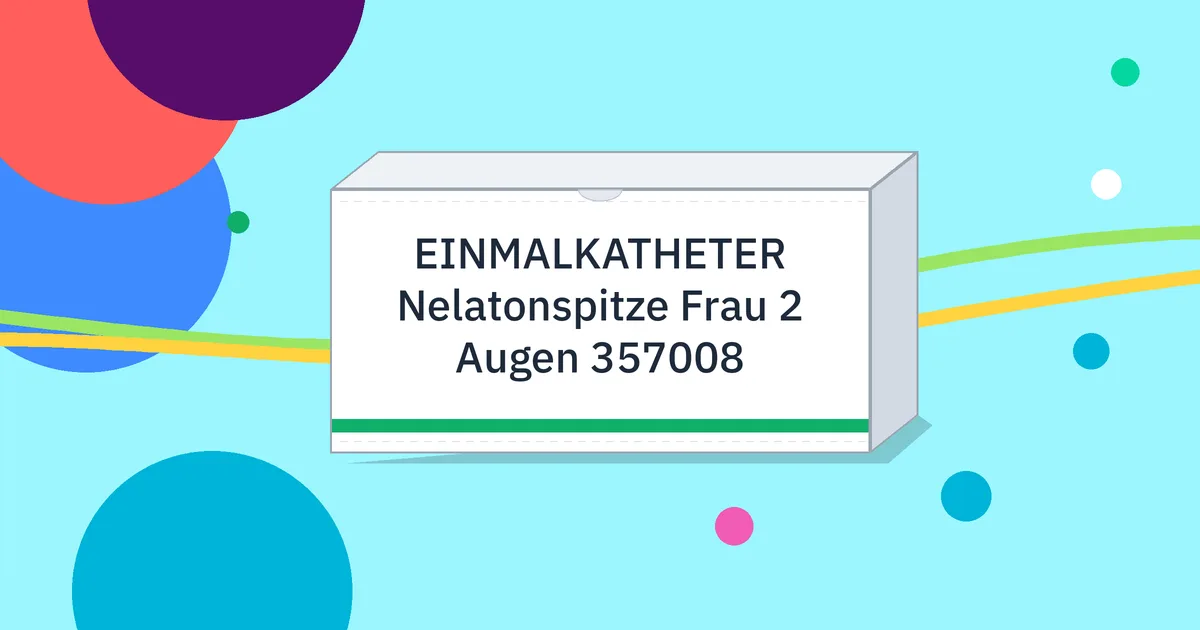 Symbolbild: Packung mit der Aufschrift EINMALKATHETER Nelatonspitze Frau 2 Augen 357008 (PZN 20288486) – Verfügbarkeit und Bezug in Apotheken in Frankfurt am Main