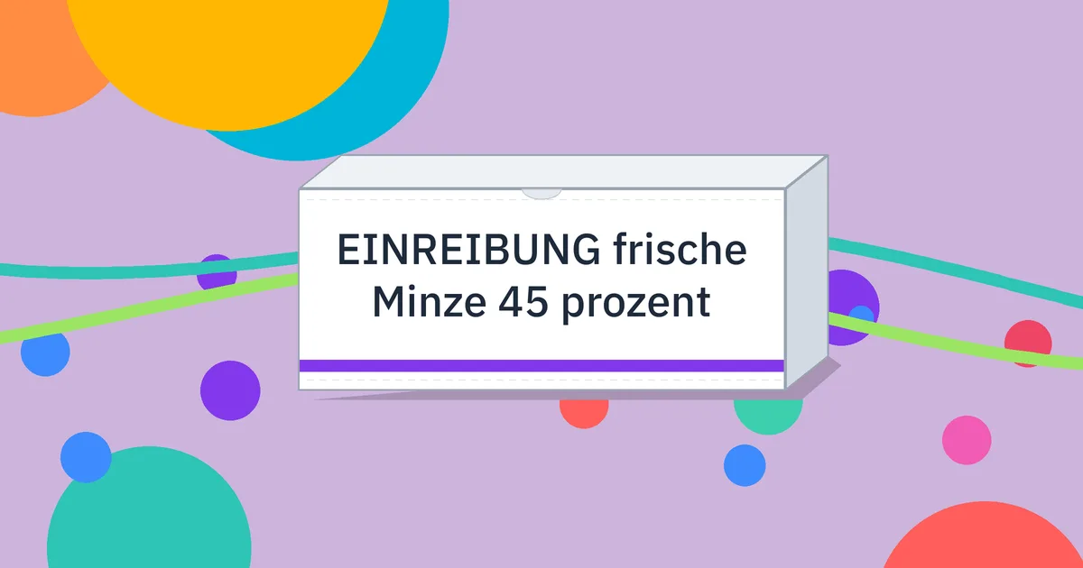 Symbolbild: Packung mit der Aufschrift EINREIBUNG frische Minze 45 prozent (PZN 13650515) – Verfügbarkeit und Bezug in Apotheken in Frankfurt am Main