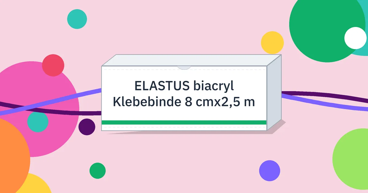 Symbolbild: Packung mit der Aufschrift ELASTUS biacryl Klebebinde 8 cmx2,5 m (PZN 09069602) – Verfügbarkeit und Bezug in Apotheken in Frankfurt am Main