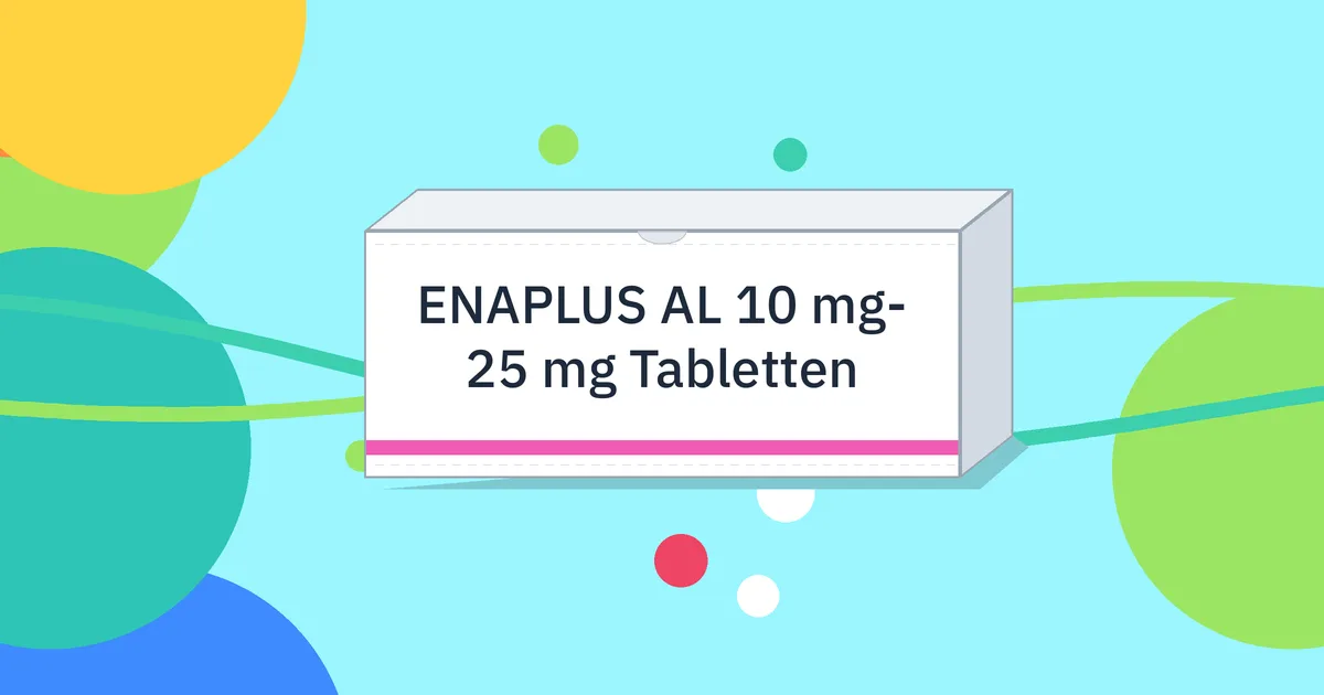 Symbolbild: Packung mit der Aufschrift ENAPLUS AL 10 mg-25 mg Tabletten (PZN 02951107) – Verfügbarkeit und Bezug in Apotheken in Frankfurt am Main