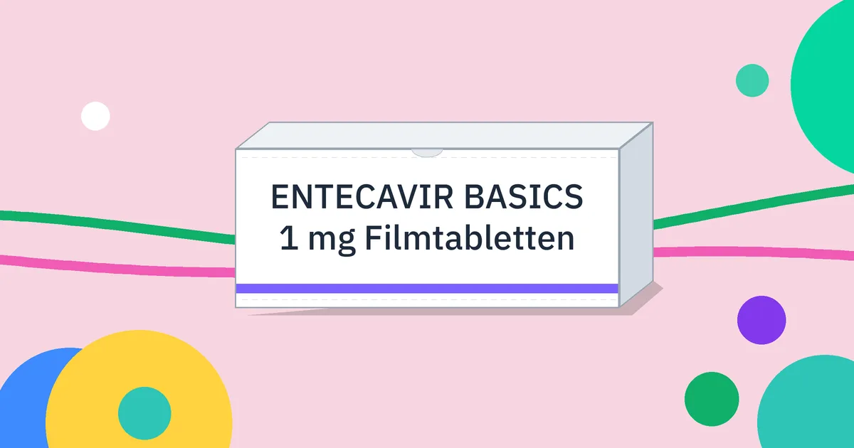 Symbolbild: Packung mit der Aufschrift ENTECAVIR BASICS 1 mg Filmtabletten (PZN 15379519) – Verfügbarkeit und Bezug in Apotheken in Frankfurt am Main