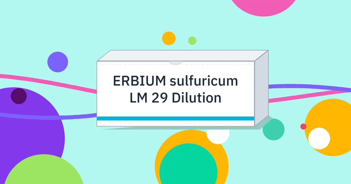 Symbolbild: Packung mit der Aufschrift ERBIUM sulfuricum LM 29 Dilution (PZN 13474082) – Verfügbarkeit und Bezug in Apotheken in Frankfurt am Main