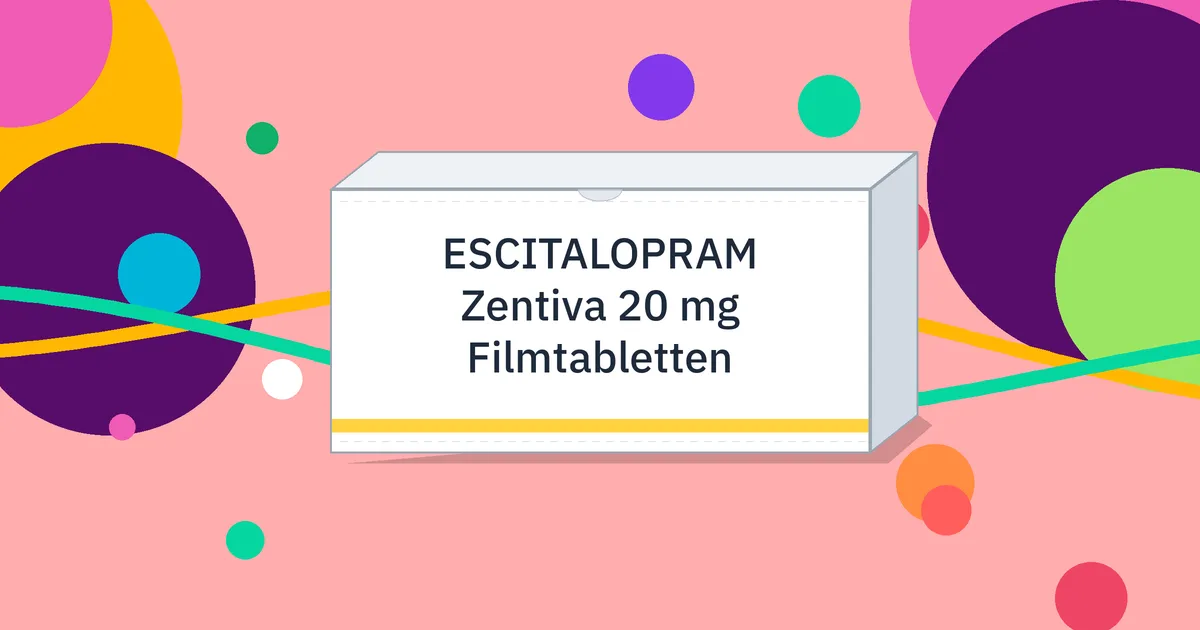 Symbolbild: Packung mit der Aufschrift ESCITALOPRAM Zentiva 20 mg Filmtabletten (PZN 10228922) – Verfügbarkeit und Bezug in Apotheken in Frankfurt am Main