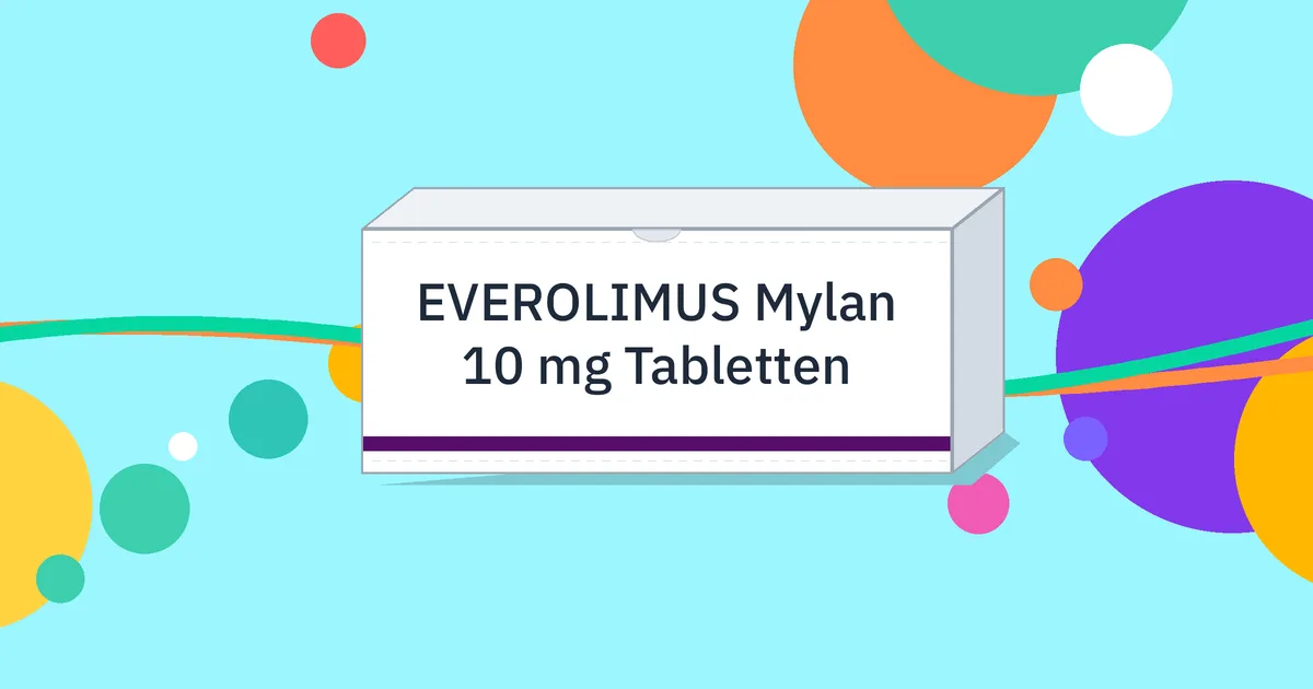 Symbolbild: Packung mit der Aufschrift EVEROLIMUS Mylan 10 mg Tabletten (PZN 17421208) – Verfügbarkeit und Bezug in Apotheken in Frankfurt am Main