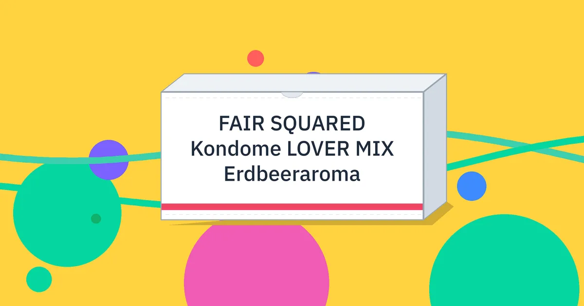 Symbolbild: Packung mit der Aufschrift FAIR SQUARED Kondome LOVER MIX Erdbeeraroma (PZN 18371754) – Verfügbarkeit und Bezug in Apotheken in Frankfurt am Main