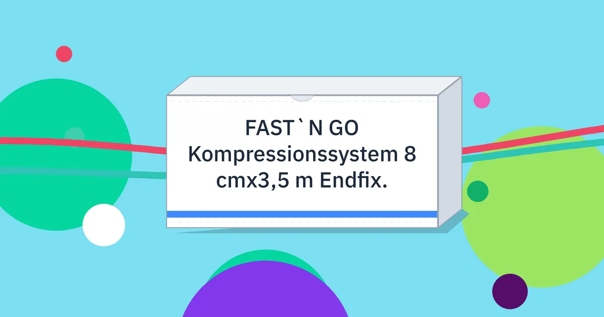 Symbolbild: Packung mit der Aufschrift FAST`N GO Kompressionssystem 8 cmx3,5 m Endfix. (PZN 14819198) – Verfügbarkeit und Bezug in Apotheken in Frankfurt am Main