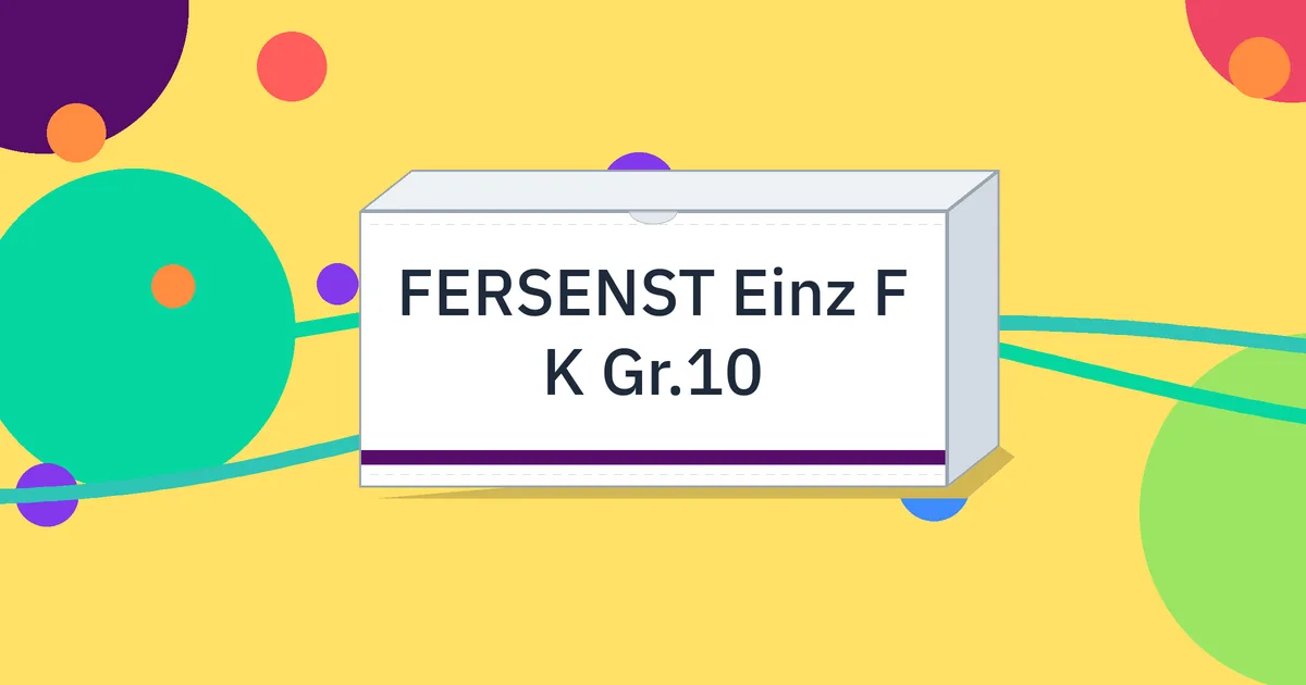 Symbolbild: Packung mit der Aufschrift FERSENST Einz F K Gr.10 (PZN 01738452) – Verfügbarkeit und Bezug in Apotheken in Frankfurt am Main