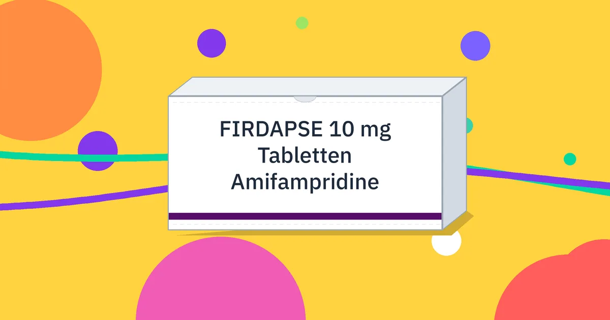 Symbolbild: Packung mit der Aufschrift FIRDAPSE 10 mg Tabletten Amifampridine (PZN 13862157) – Verfügbarkeit und Bezug in Apotheken in Frankfurt am Main