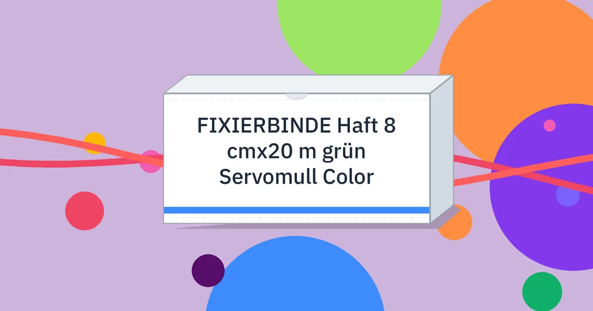 Symbolbild: Packung mit der Aufschrift FIXIERBINDE Haft 8 cmx20 m grün Servomull Color (PZN 11243102) – Verfügbarkeit und Bezug in Apotheken in Frankfurt am Main