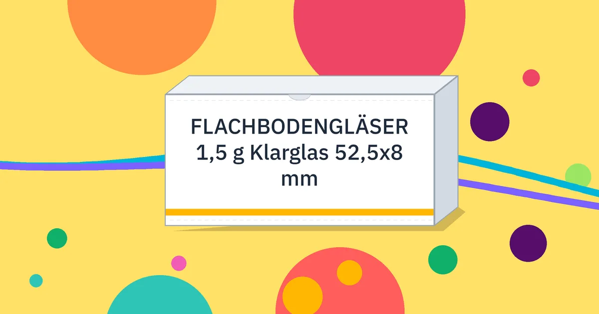 Symbolbild: Packung mit der Aufschrift FLACHBODENGLÄSER 1,5 g Klarglas 52,5x8 mm (PZN 09748059) – Verfügbarkeit und Bezug in Apotheken in Frankfurt am Main