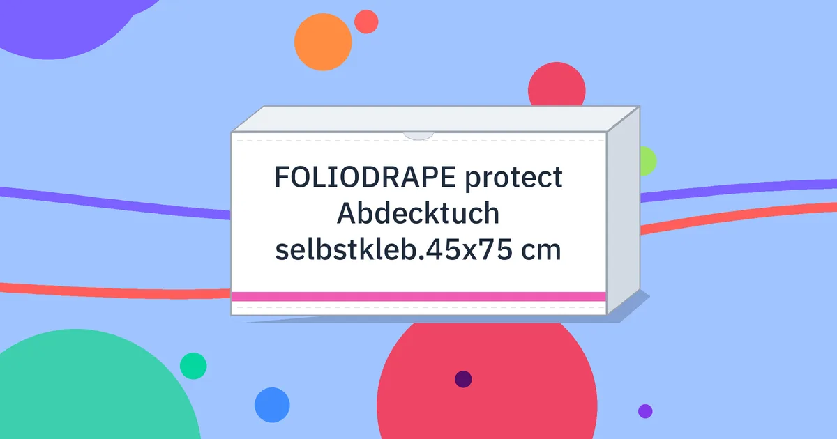 Symbolbild: Packung mit der Aufschrift FOLIODRAPE protect Abdecktuch selbstkleb.45x75 cm (PZN 19064623) – Verfügbarkeit und Bezug in Apotheken in Frankfurt am Main